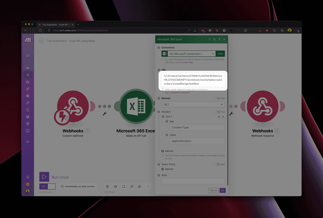 How to use Make as an API for Excel